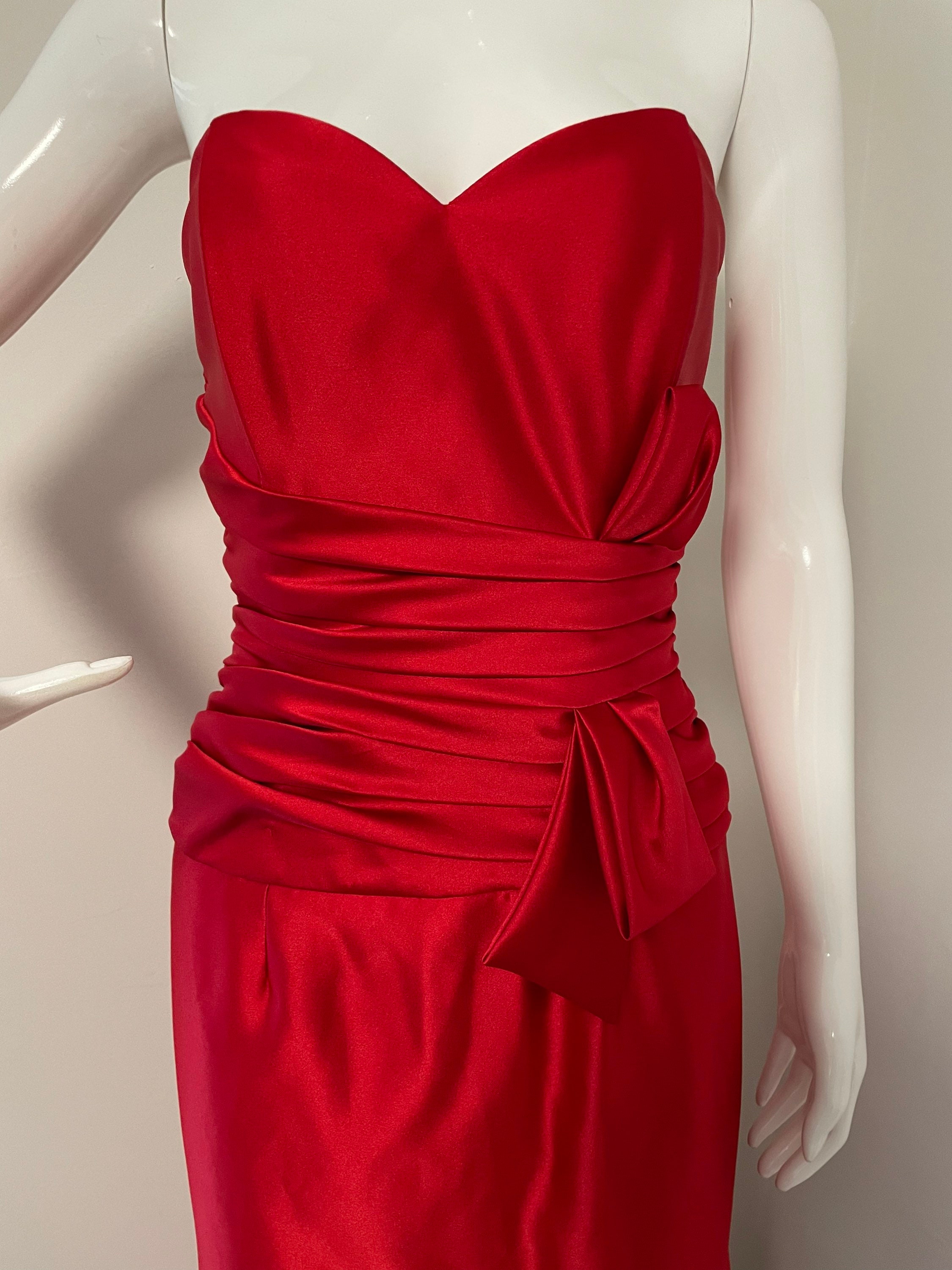Vintage Scott Mcclintock Red Strapless Gown, Rusched Dress, Long Red ...