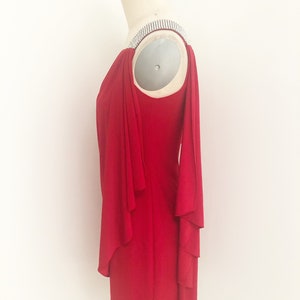 Vintage Cache Red One Shoulder Dress, Rhinestone, Grecian Style, Sexy ...