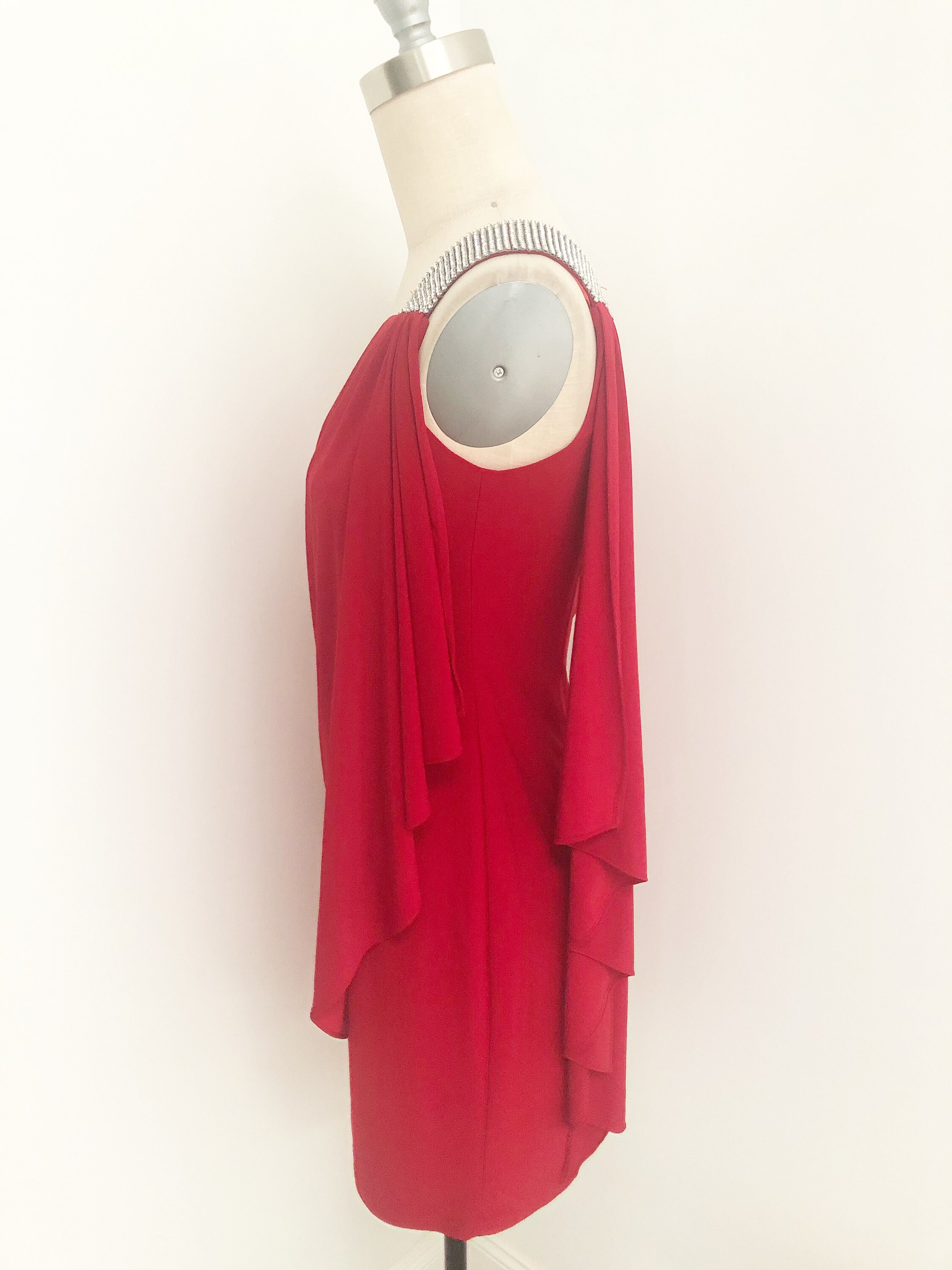 Vintage Cache Red One Shoulder Dress Rhinestone Grecian - Etsy
