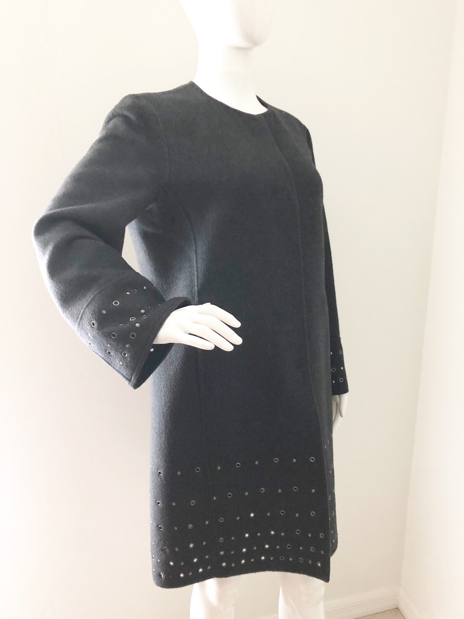 Vintage Wool Coat, Coat With Rivets, Charcoal Gray Coat, Coat With ...