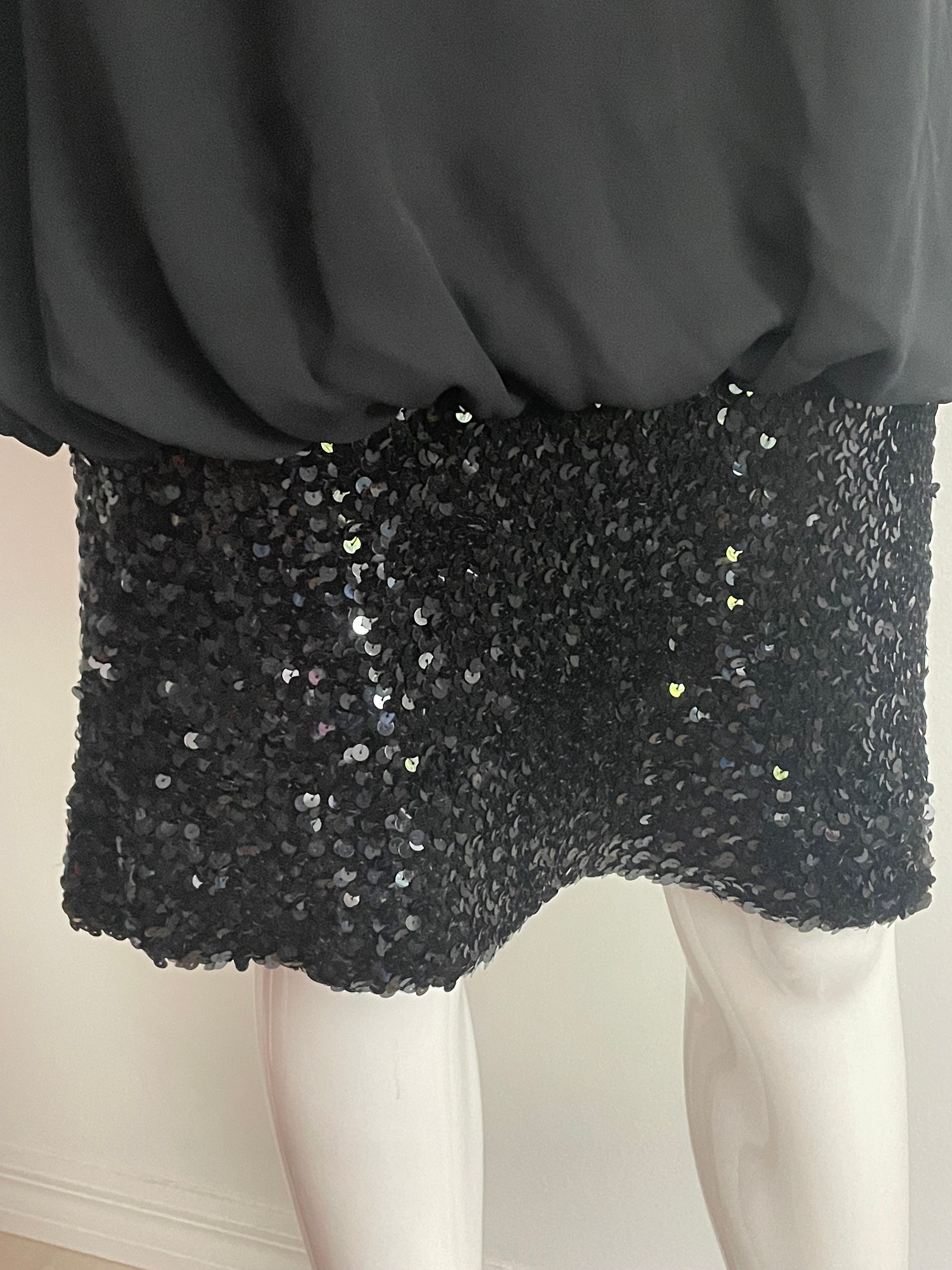 Vintage Chez Designed by Tandy, Black Blouson Dress, Sequin Dress, Puff ...