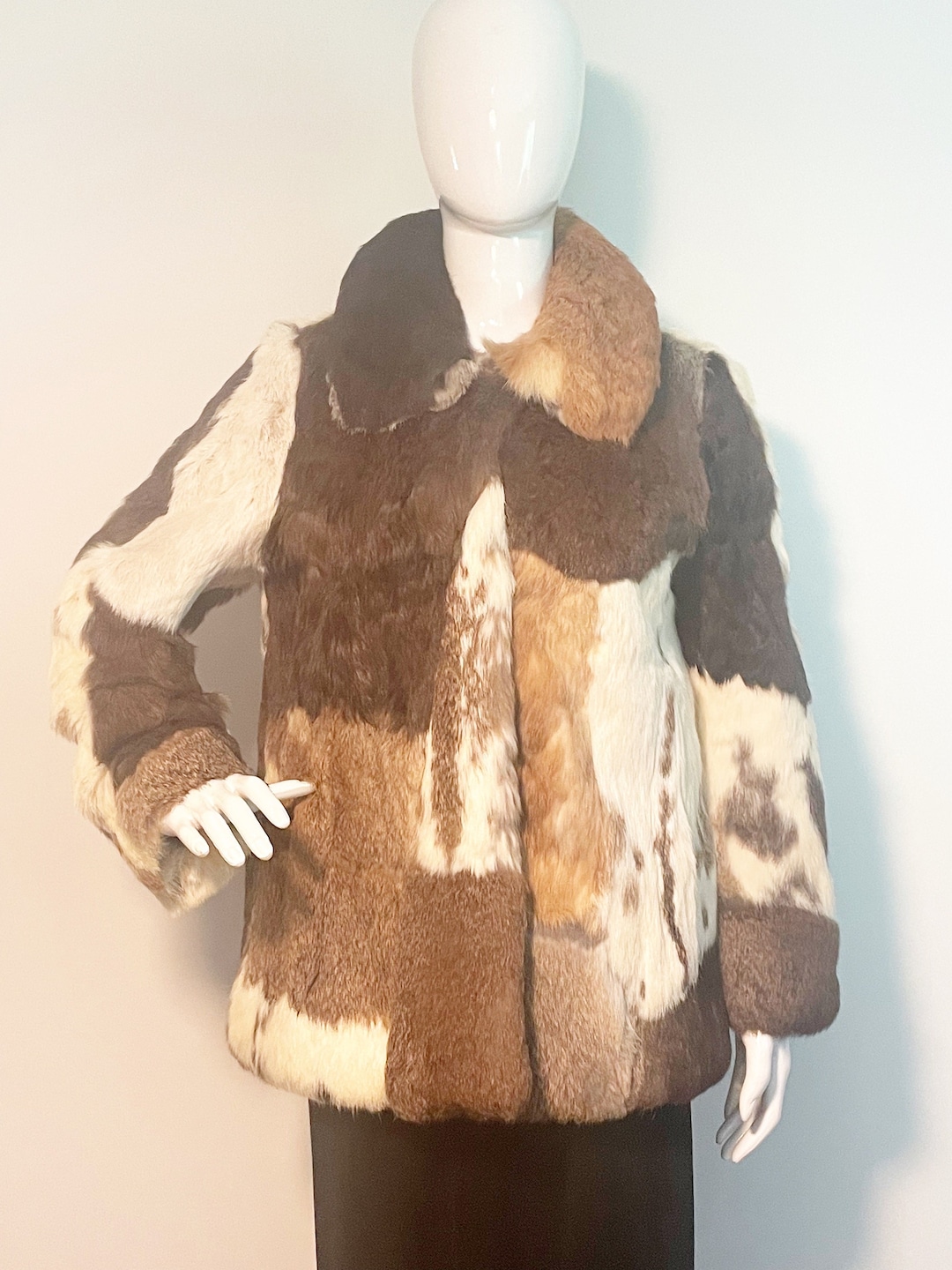 Vintage Rabbit Fur Coat, Patchwork Rabbit Jacket, 70's Rabbit Fur Coat ...