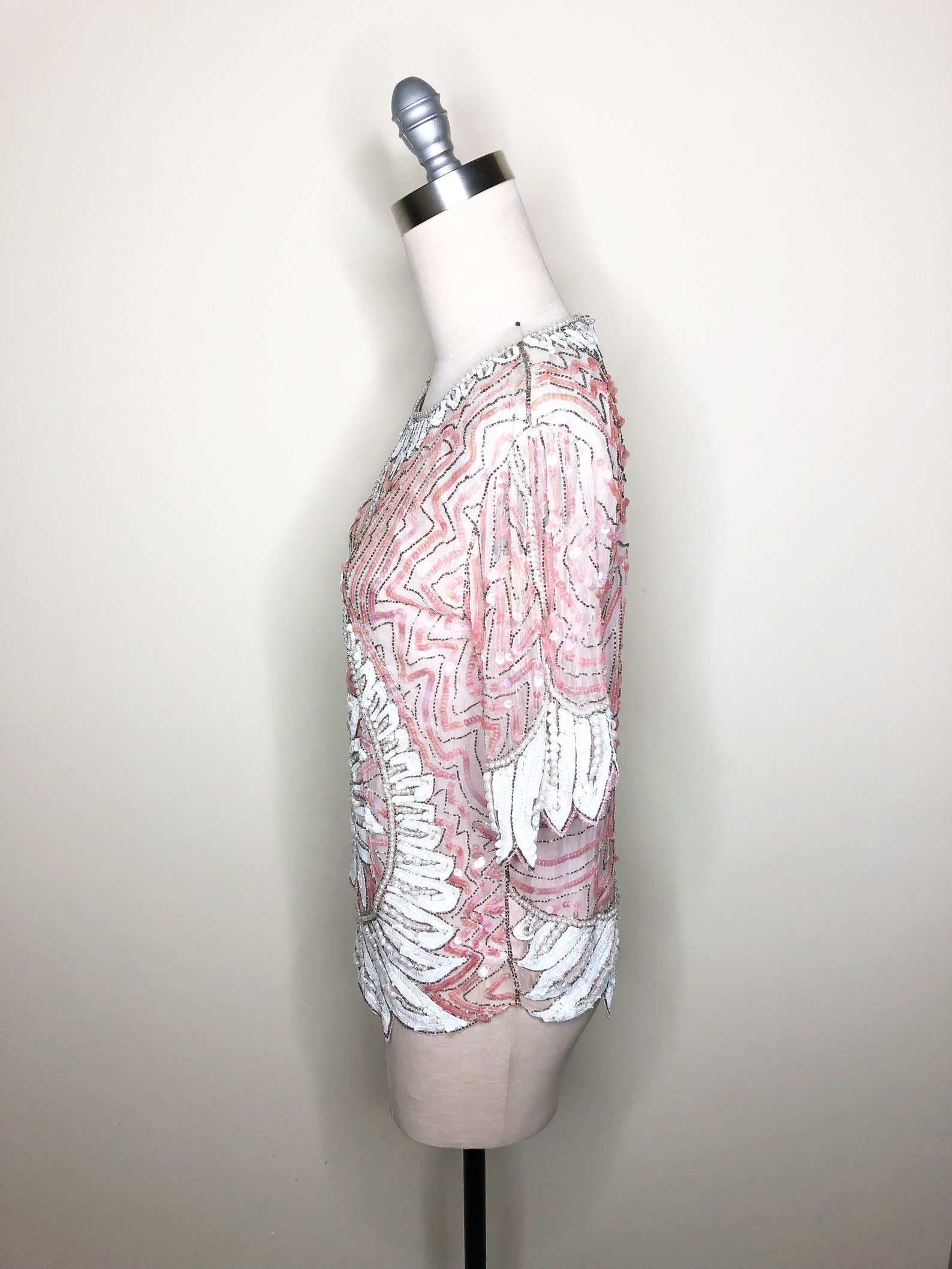 Vintage Beaded Top Pink Beaded Sequin Silk Top Embellished - Etsy