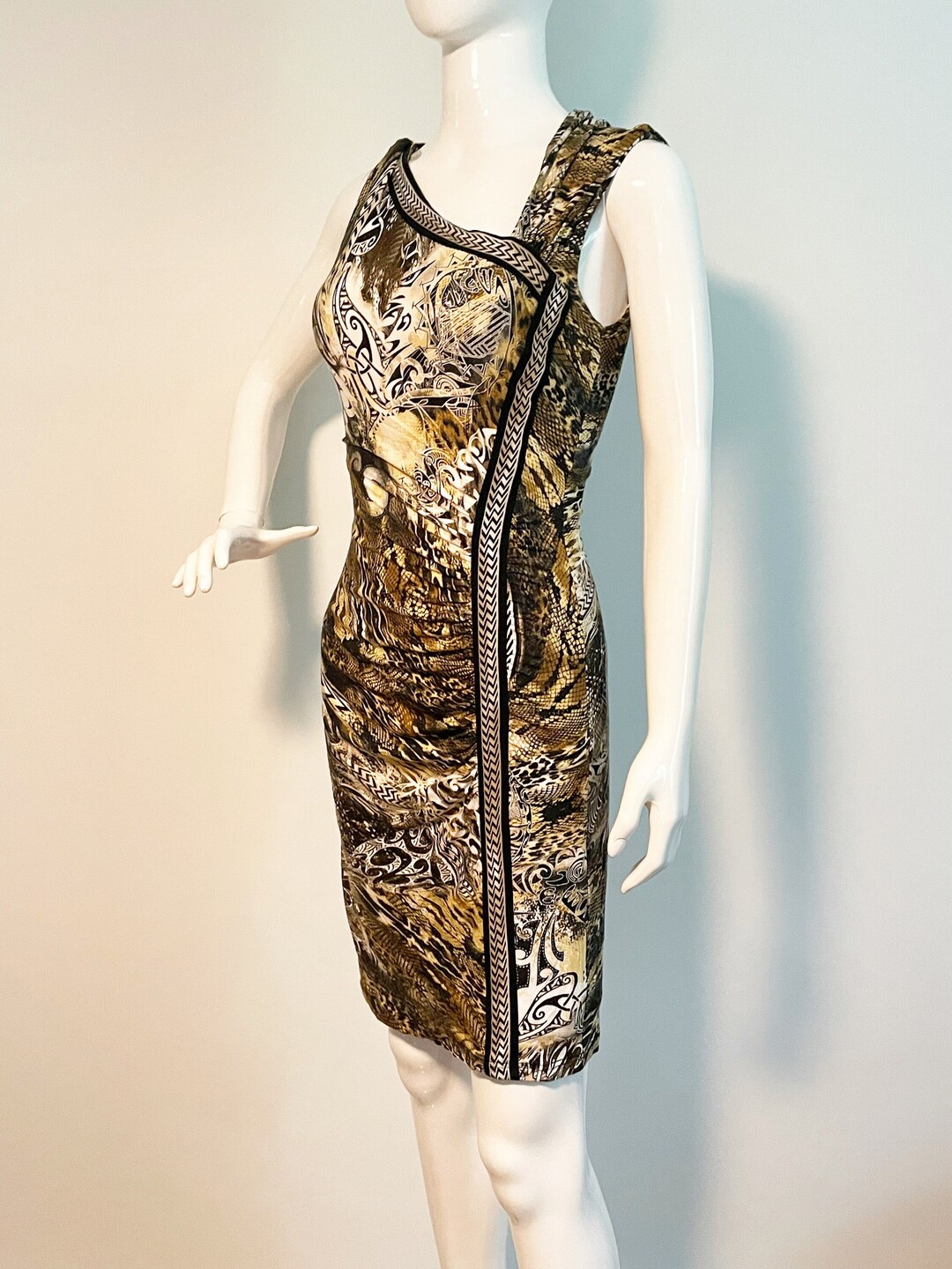 Vintage Bodycon Cache Dress, Abstract Animal Print Sexy Dress ...