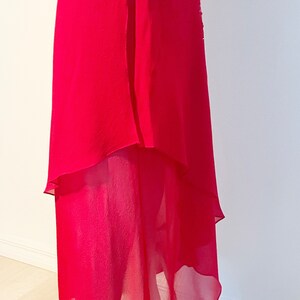 Bright Red Silk Gown, Beaded Red Dress, Silk Handkerchief Hem Gown ...