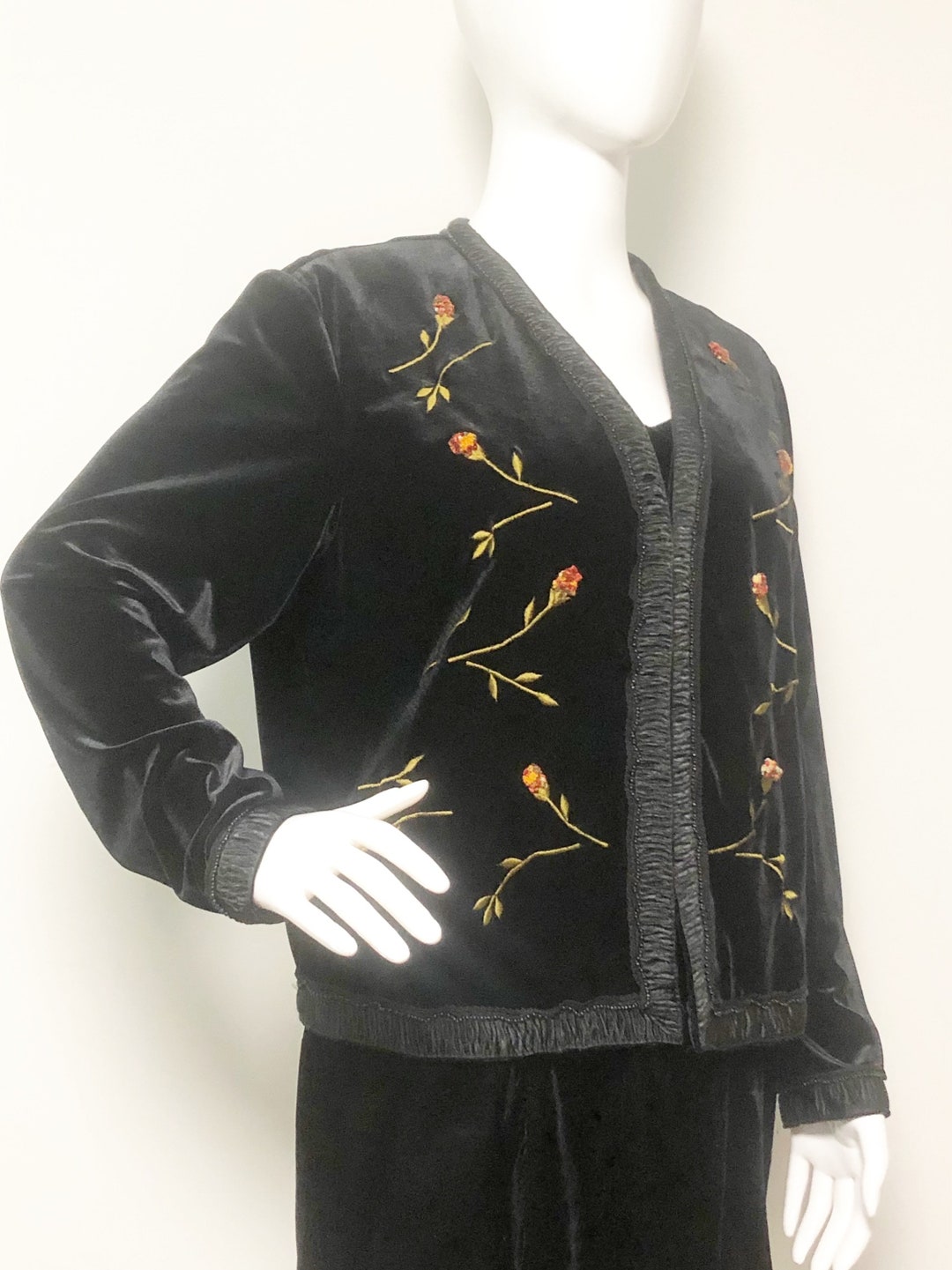 Vintage Velvet Jacket, Beaded Jacket, Embroidered Jacket, Black Velvet ...