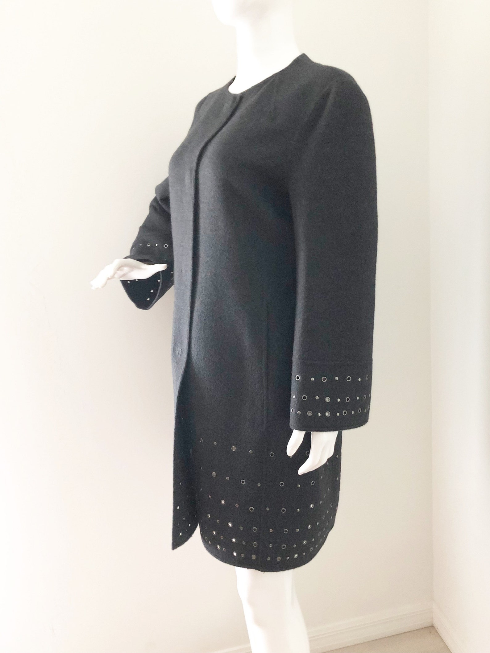Vintage Wool Coat, Coat With Rivets, Charcoal Gray Coat, Coat With ...