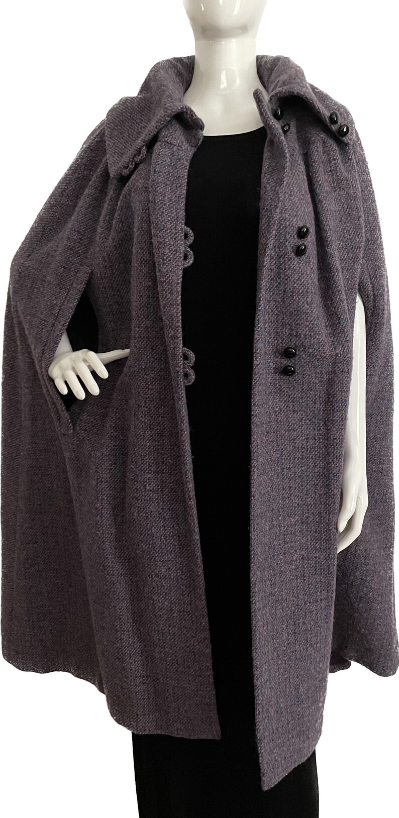 Vintage Pierre Cardin Purple Wool Cape, Heathered Purple Cape, Designer ...