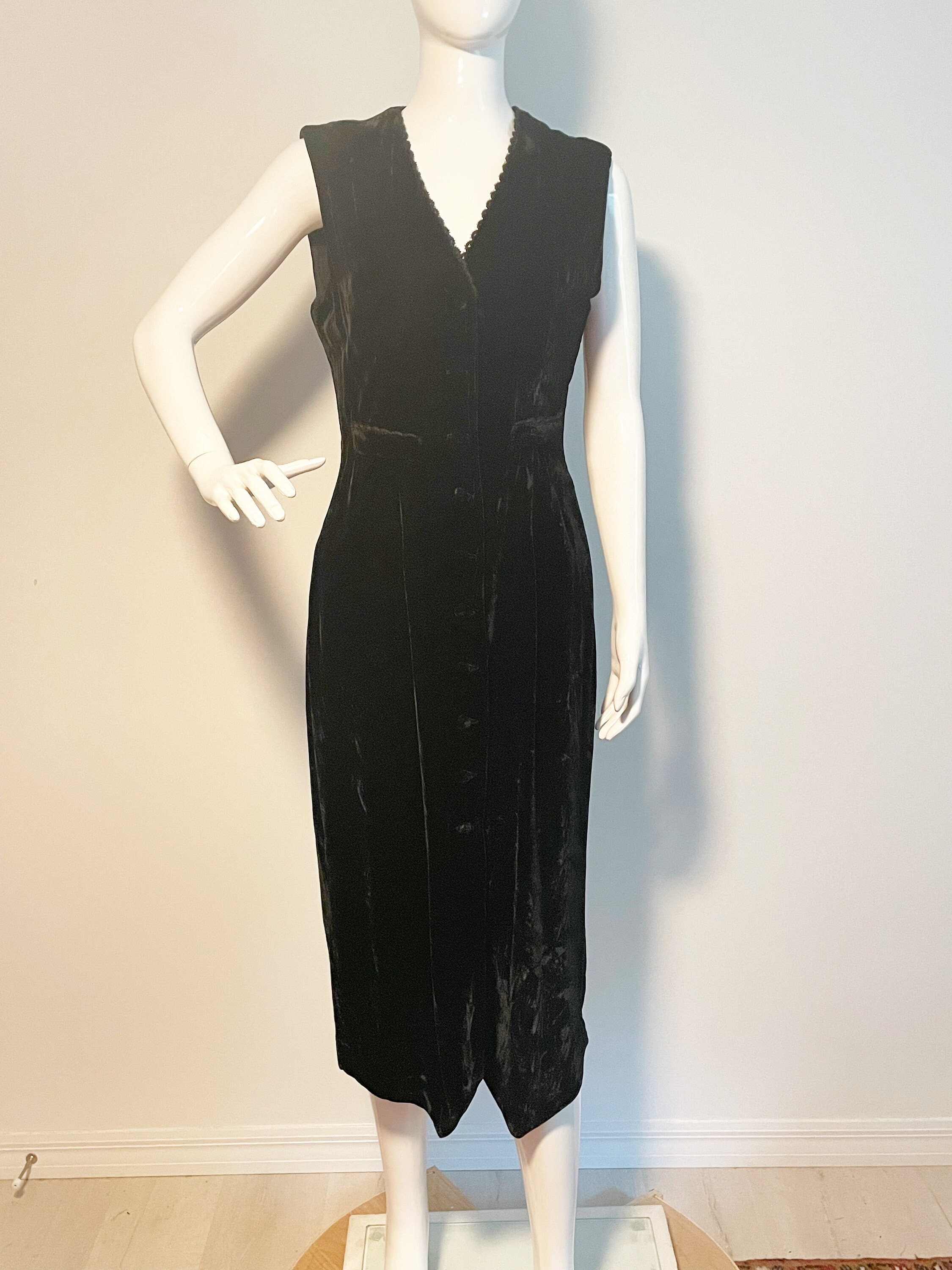 Vintage Henri Bendel Zelda, Sleeveless Black Velvet Dress, Button Down ...