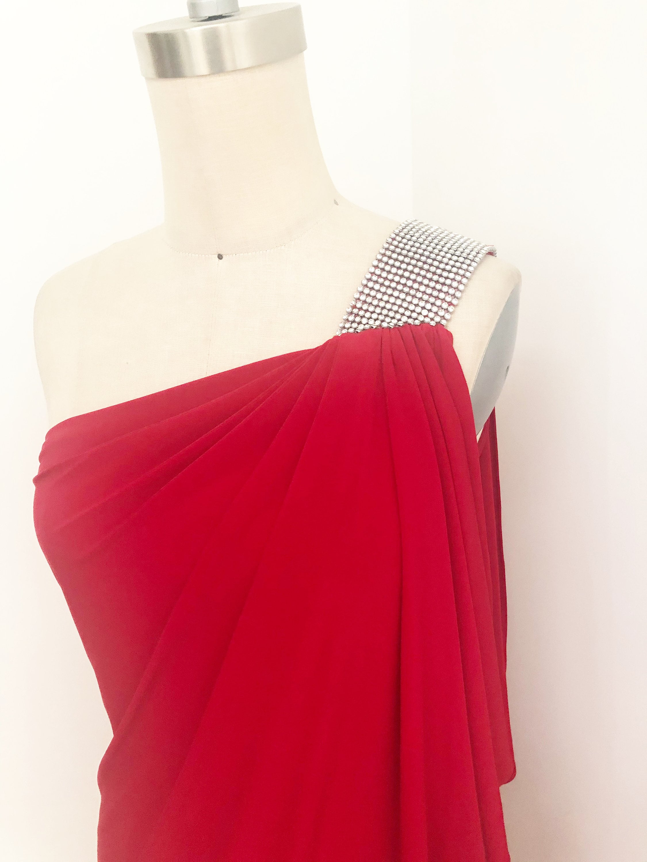Vintage Cache Red One Shoulder Dress, Rhinestone, Grecian Style, Sexy ...