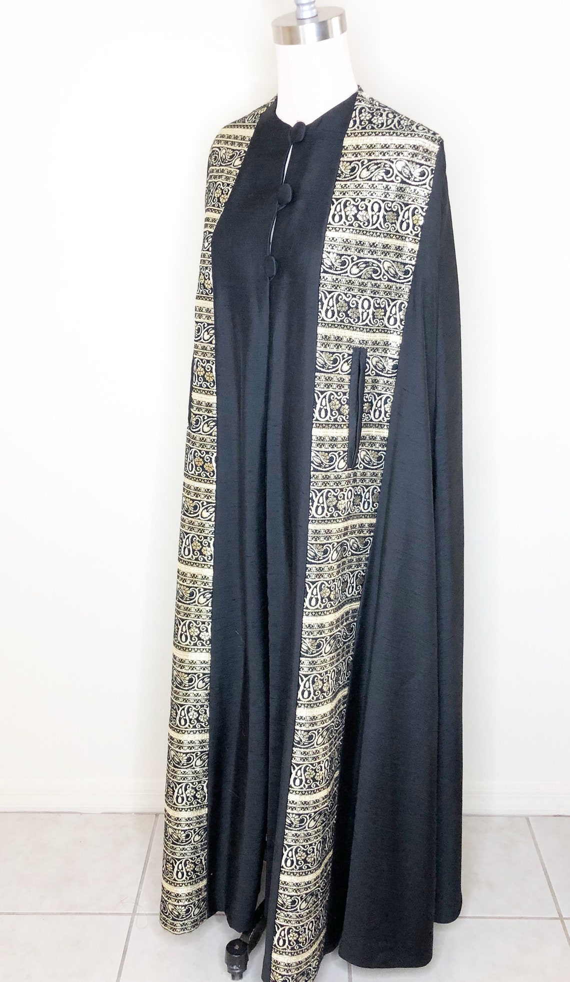 Vintage Black Cloak, Cape, Maxi Cape, Wrap, Embellished Coat, Opera ...