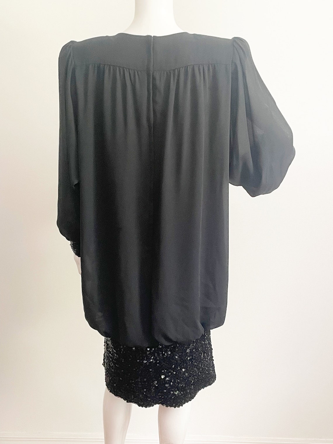 Vintage Chez Designed by Tandy, Black Blouson Dress, Sequin Dress, Puff ...