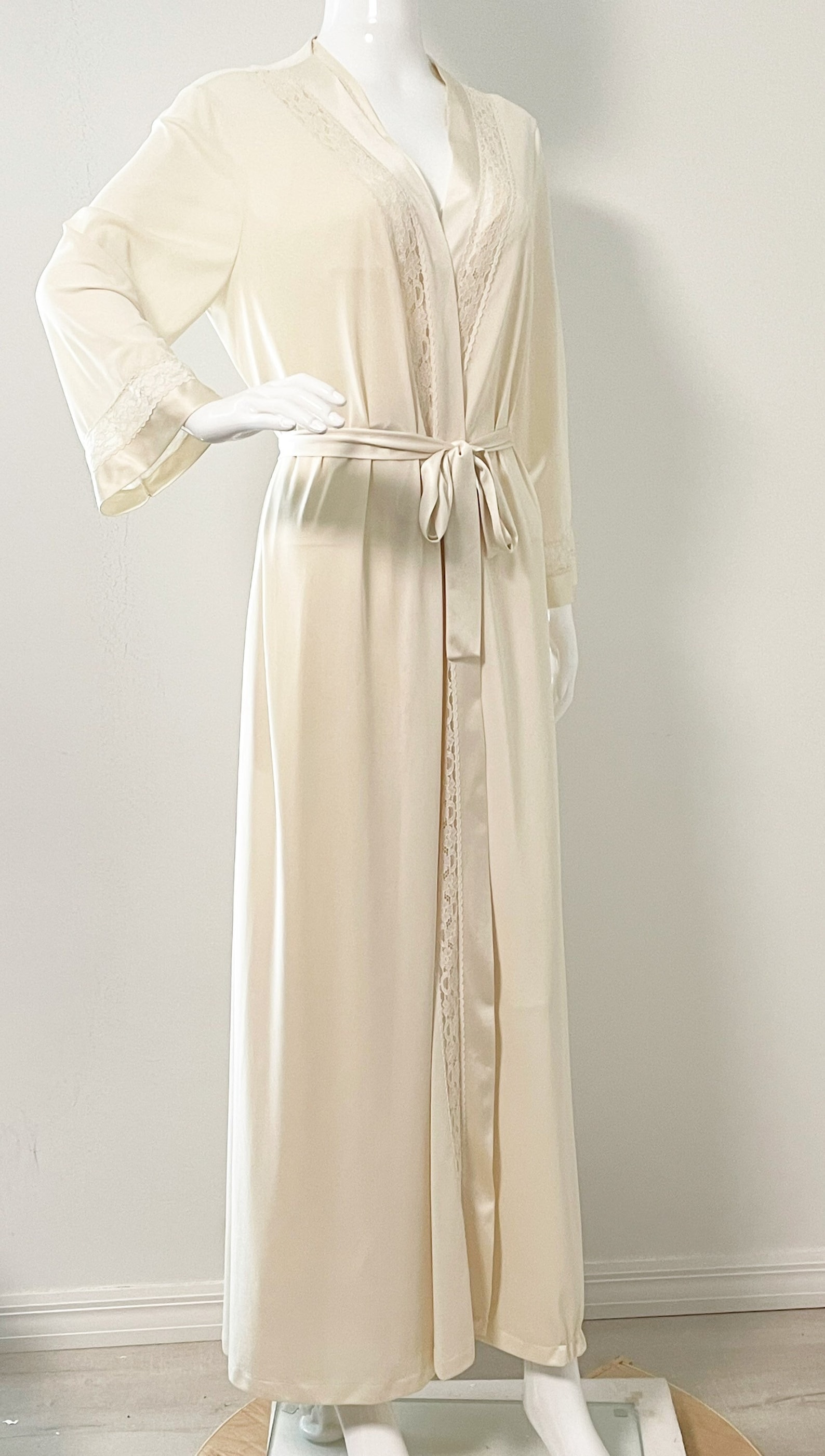 Vintage Vanity Fair Peignoir Set, off White Nylon Robe and Nightgown, Lace Inset Gown and Robe ...