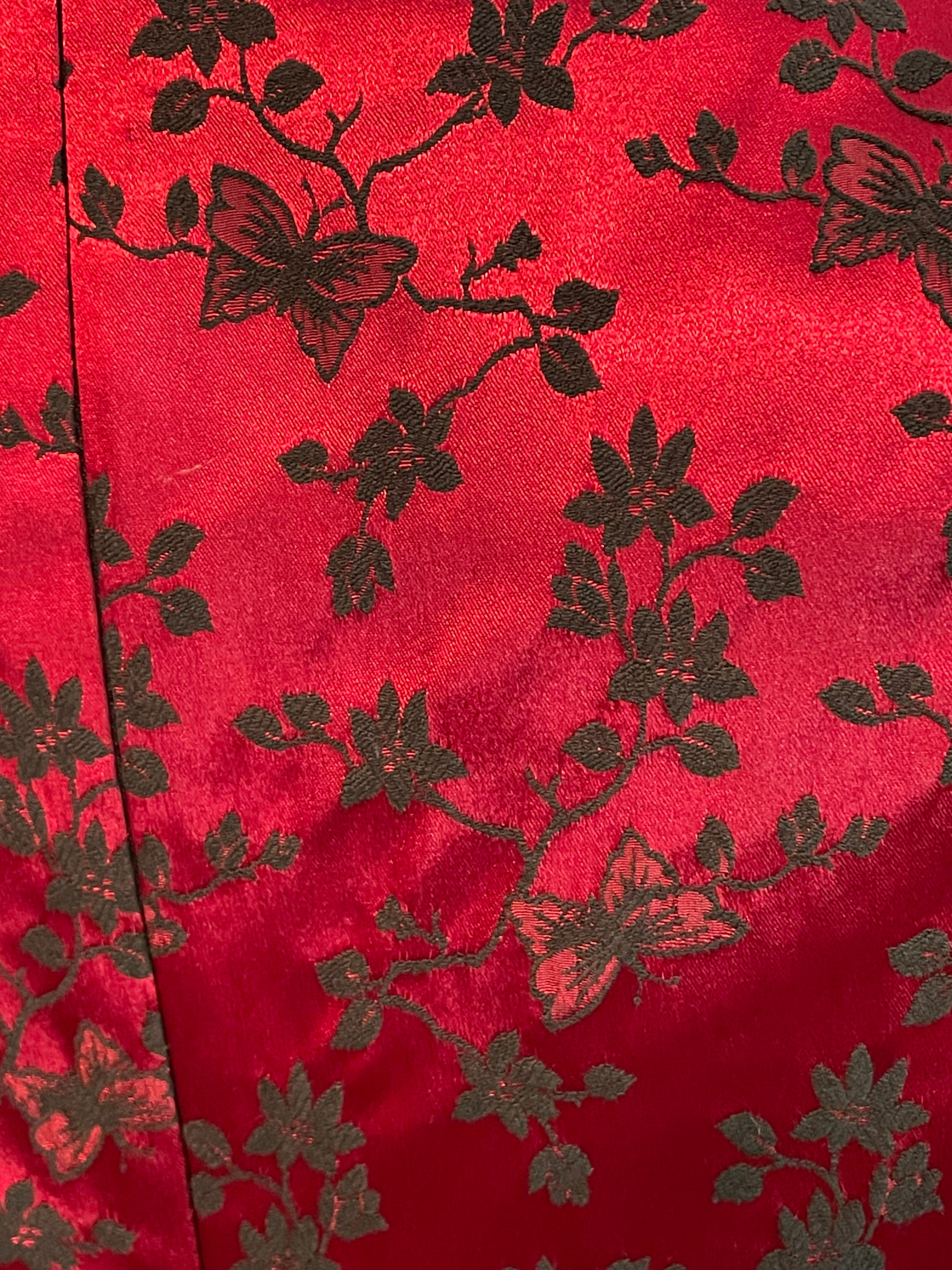Vintage Cheongsam Red and Black Dress, Midi Dress, Floral and Butterfly ...
