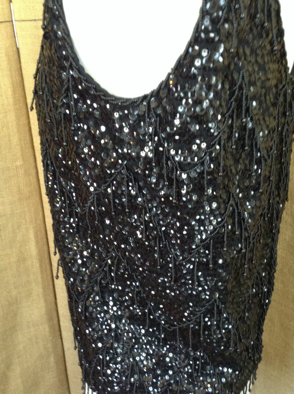 Vintage Black Beaded Top 1960's Fringed Top Sequin - Etsy