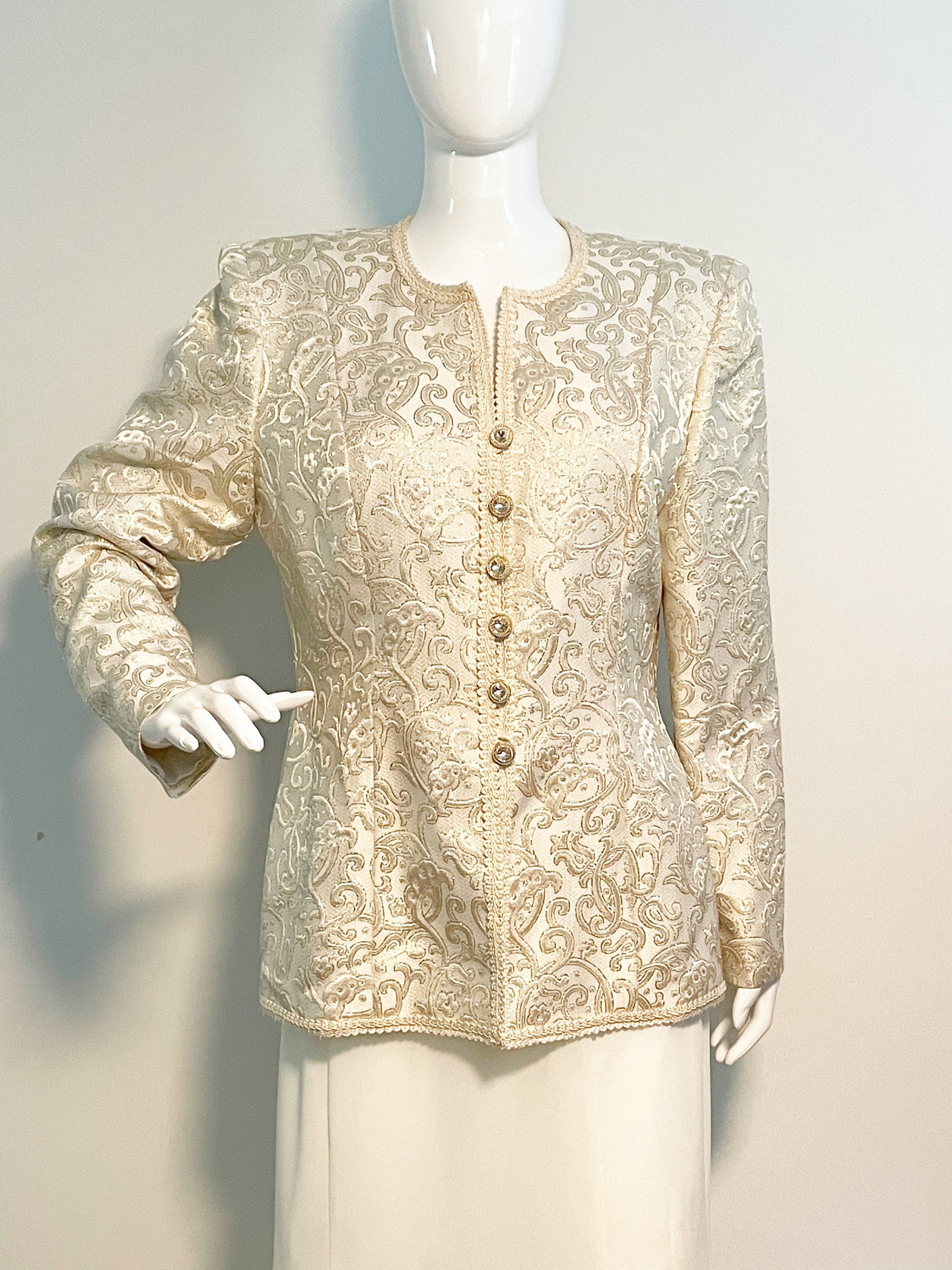 Vintage Lillie Rubin Gold and Ivory Jacket, Rhinestone Buttons, Wedding ...
