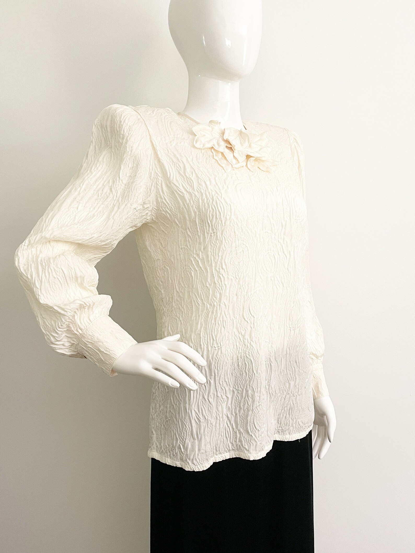 Vintage Escada Silk Textured Blouse, Appliqued Top, Long Sleeve Silk Blouse, Designer Top - Etsy