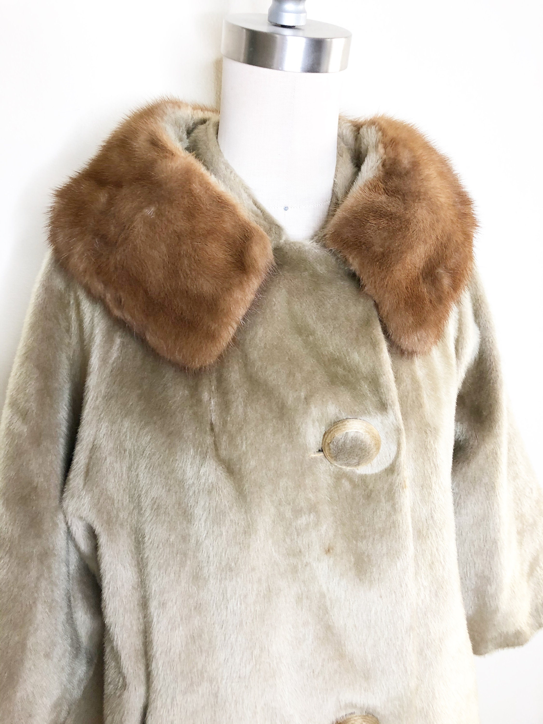 Vintage Faux Fur Coat, Mink Collar, 50's Coat, Fur Coat - Etsy