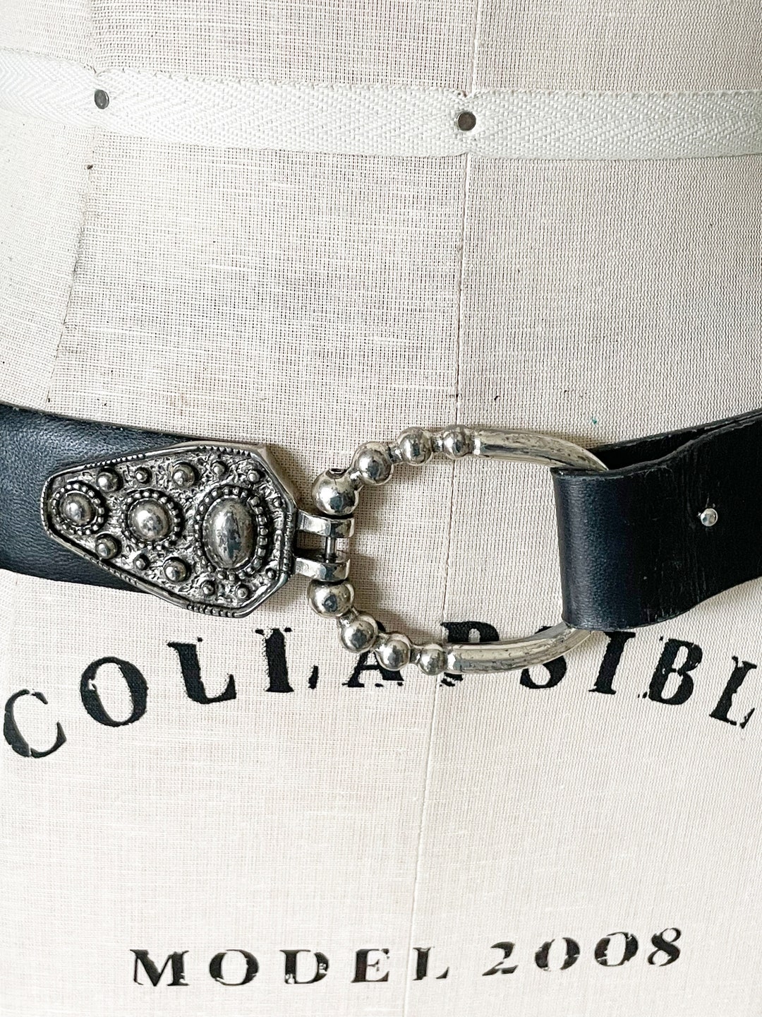 Vintage Leather and Silver Tone Statement Belt, Sandy Duftler ...