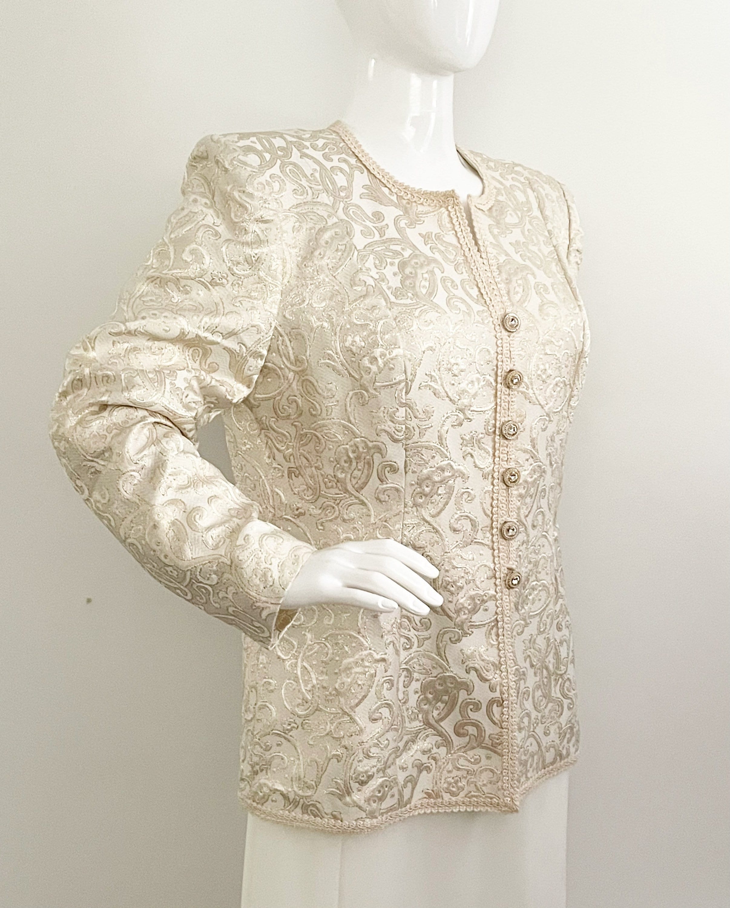 Vintage Lillie Rubin Gold and Ivory Jacket, Rhinestone Buttons, Wedding ...