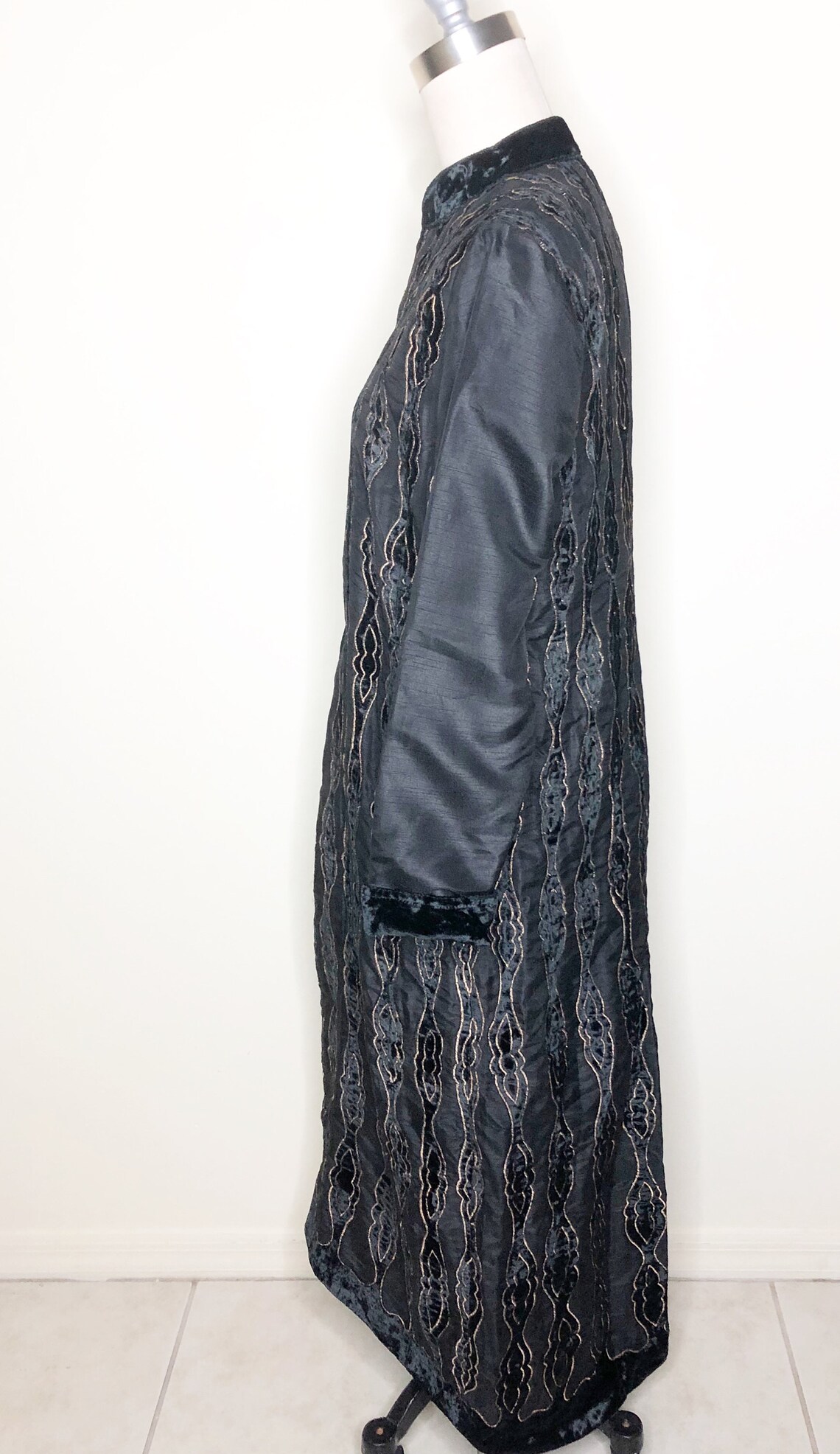Vintage black velvet long jacket opera length duster black | Etsy