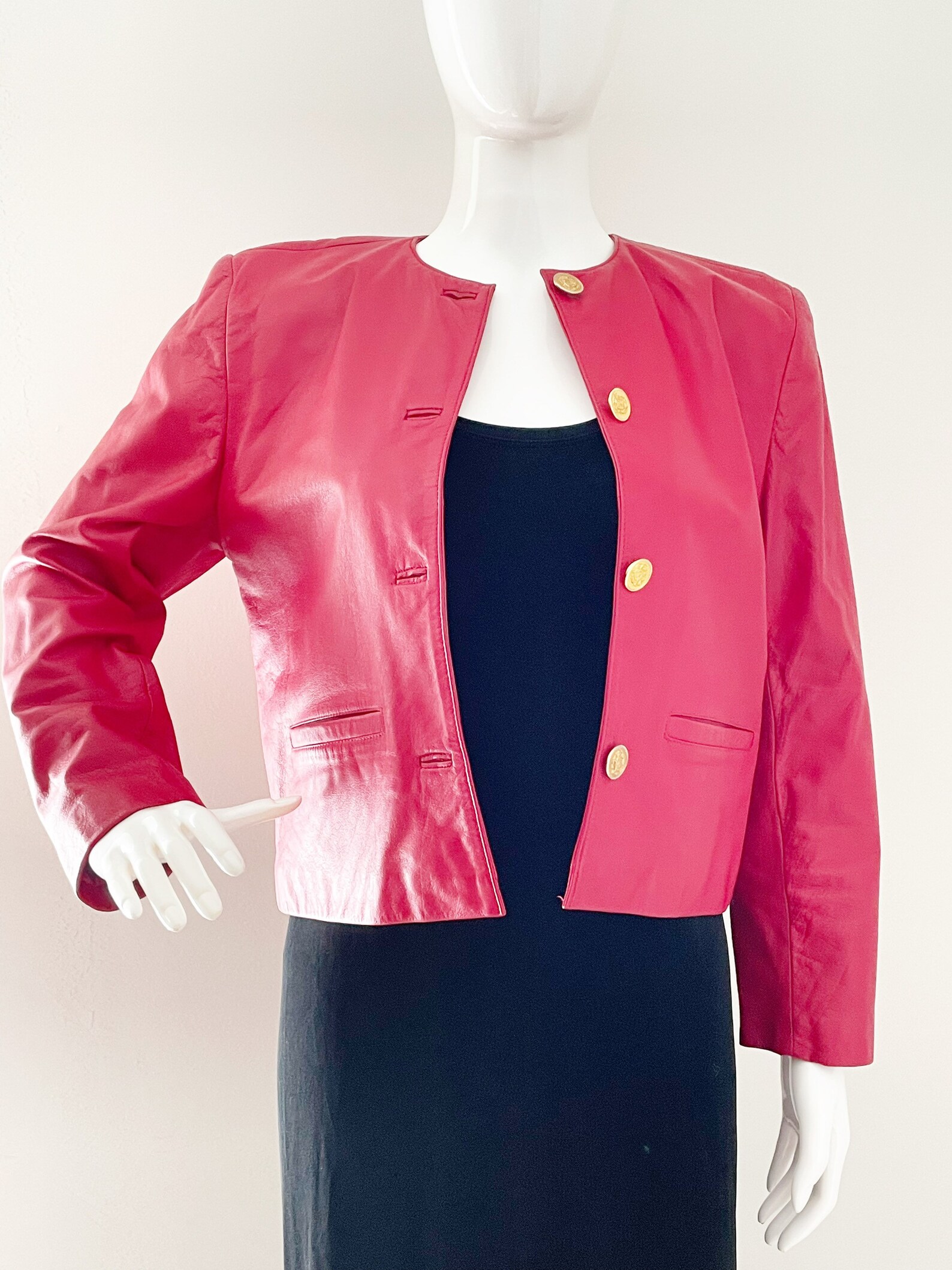 Vintage Cropped Red Leather Jacket, Short Red Leather Coat, Evan Davies ...