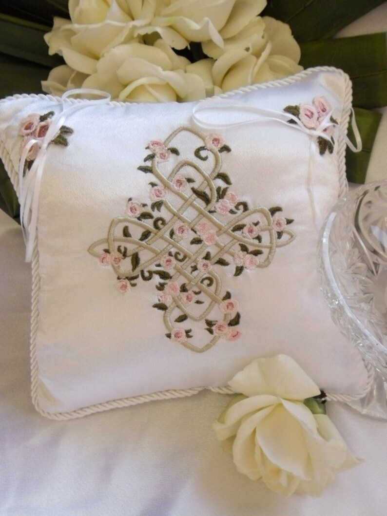 Celtic Cross Knot With Roses Embroidered Ringbearer Ring | Etsy
