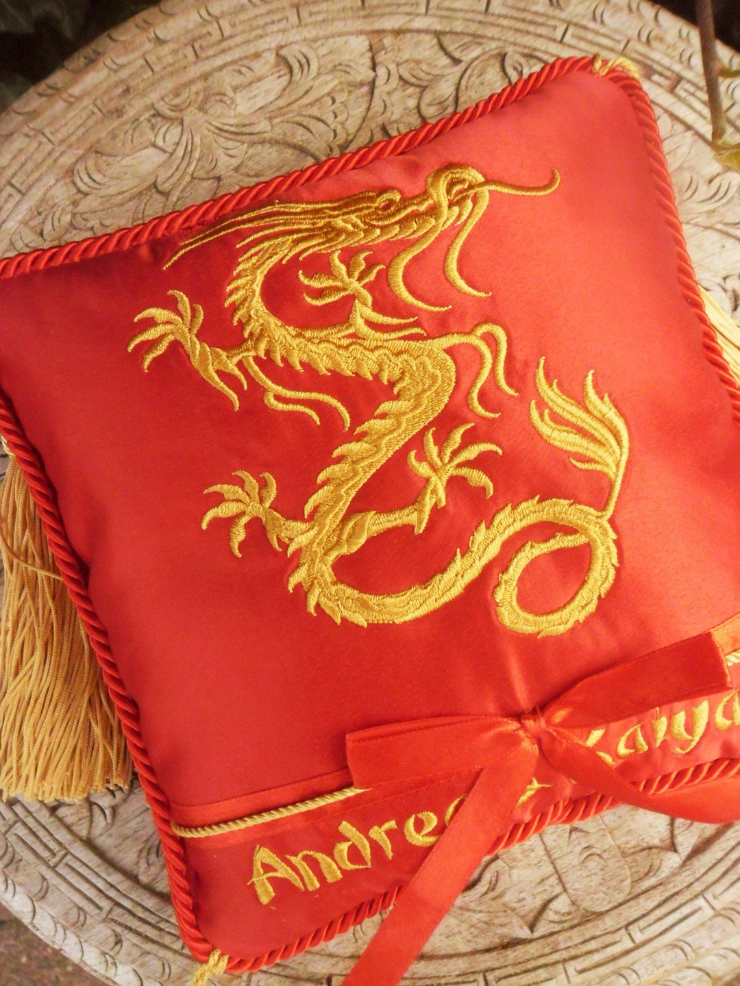 Chinese Golden Dragon Embroidered Wedding Ring Bearer Pillow - Etsy