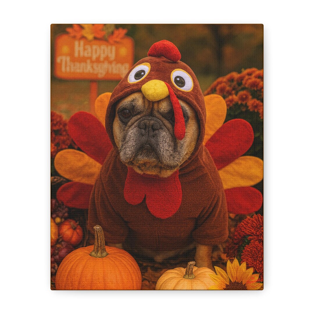 French Bulldog Wearing a Turkey Costume in a Fall Setting #2, Matte ...