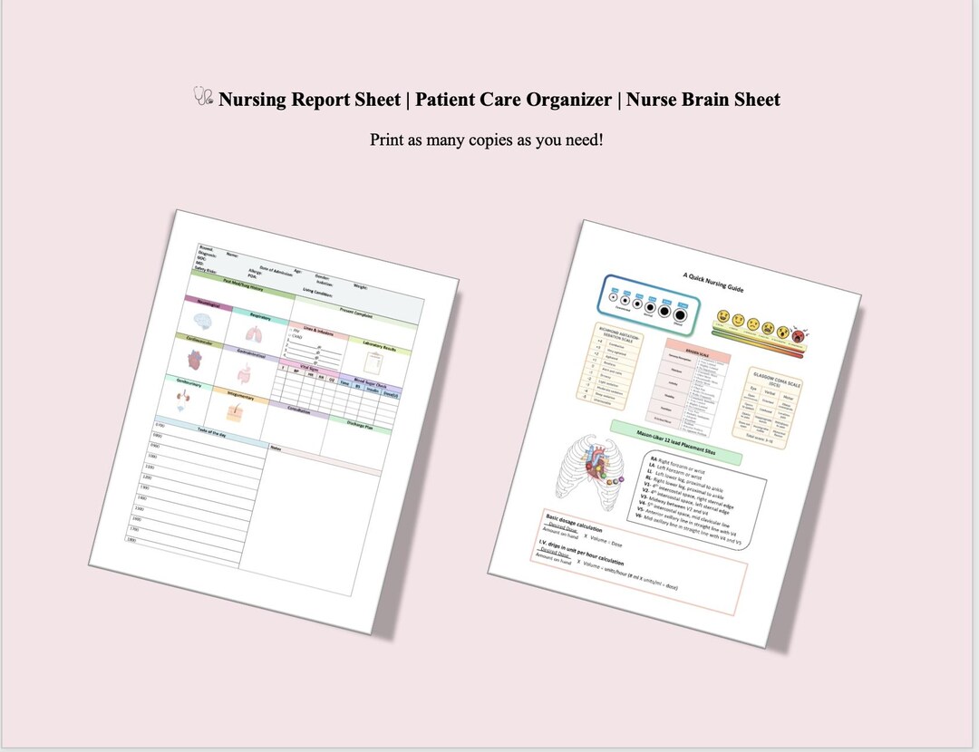 Nursing Report Sheet With A Quick Nursing Reference Guide - Etsy UK