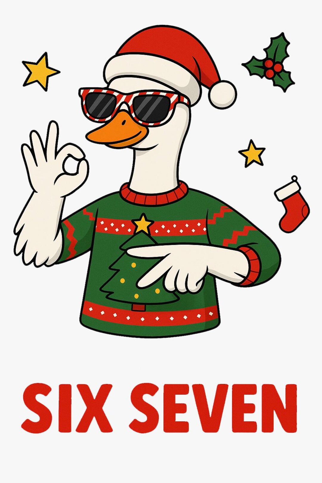 Santa Goose Six Seven, Funny Christmas Goose, Santa Goose, Holiday ...
