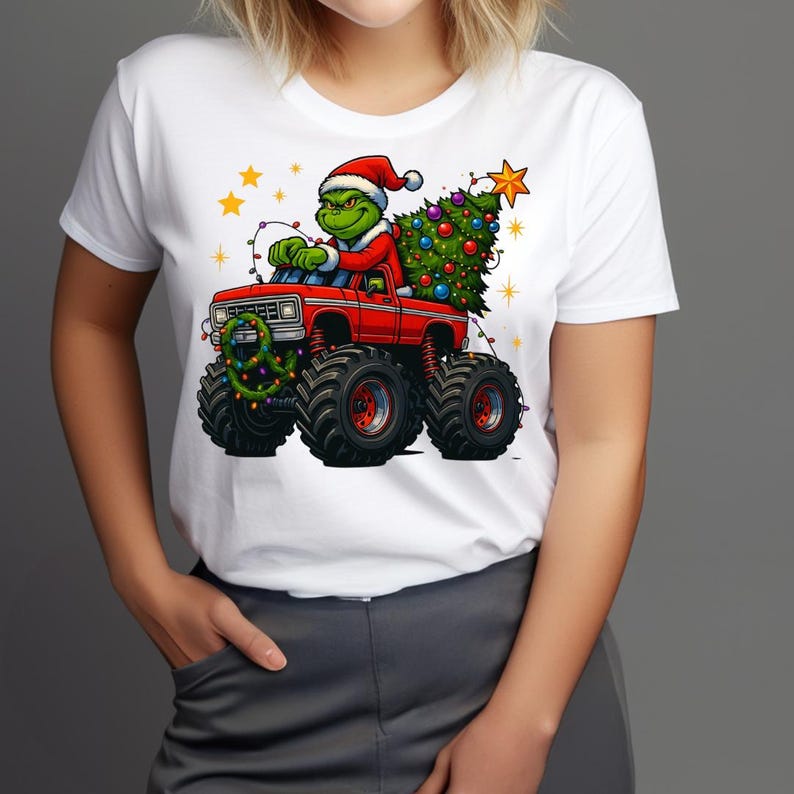 Grinch Christmas Monster Truck PNG, Grinch Santa Driving Red Truck With ...