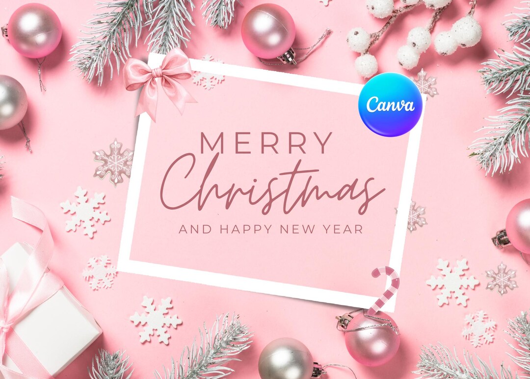 Pink Chritmas Card- Custom Card- Holiday- Merry Christmas- Happy New ...