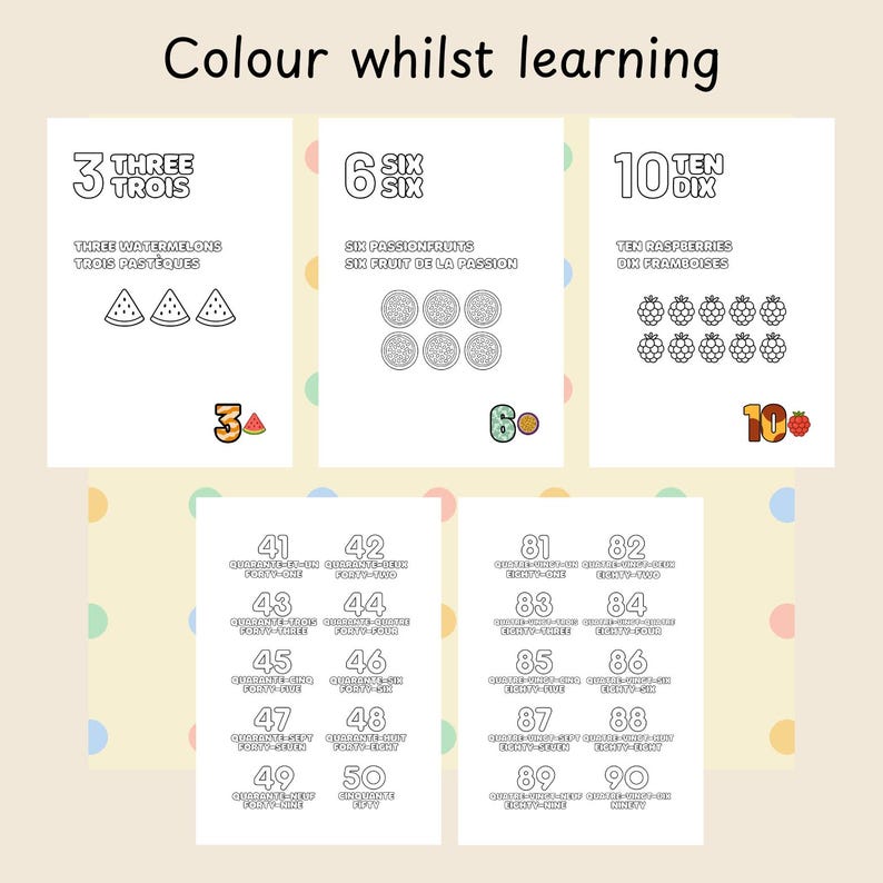 English–french Numbers & Fruits Colouring Book for Kids | Printable ...