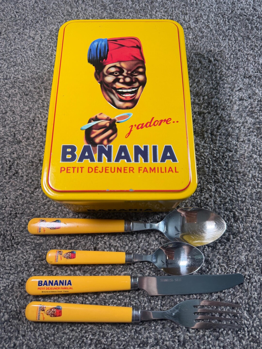 Banania French Drink Advertisement Ad Metal Tin Box W/utensils Fork ...