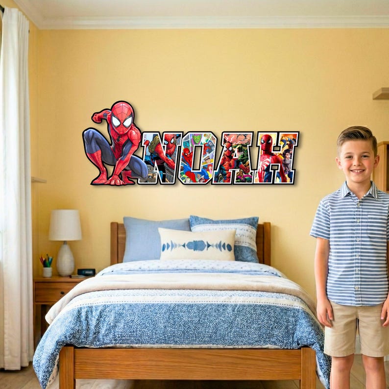 Personalized Spiderman Wood Name Sign - Custom Superhero Wall Art for ...