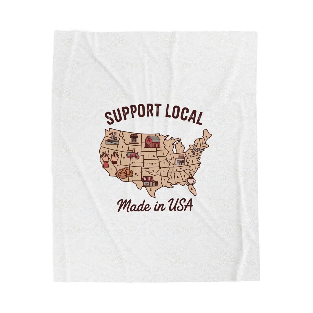 Support Local Made in USA Blanket | Velveteen Plush, Rustic USA Map - Etsy
