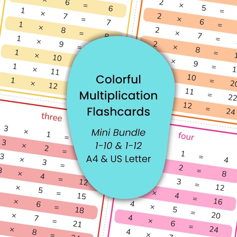 Colorful Multiplication Flashcards | 1–10 and 1–12 | A4 + US Letter ...