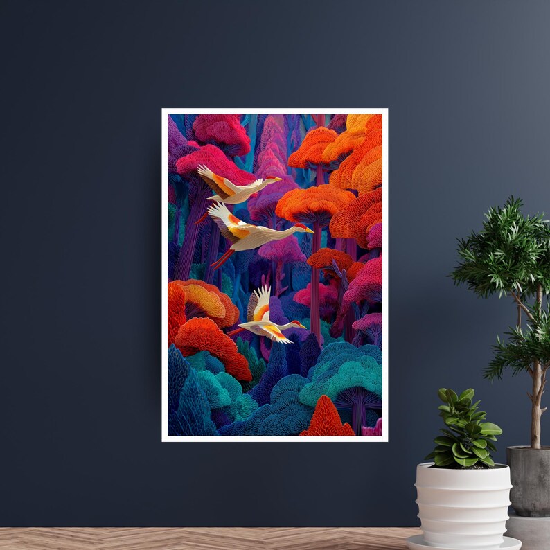Japanese Crane Wall Art, Japanese Maximalist Poster, Floral and Paper ...