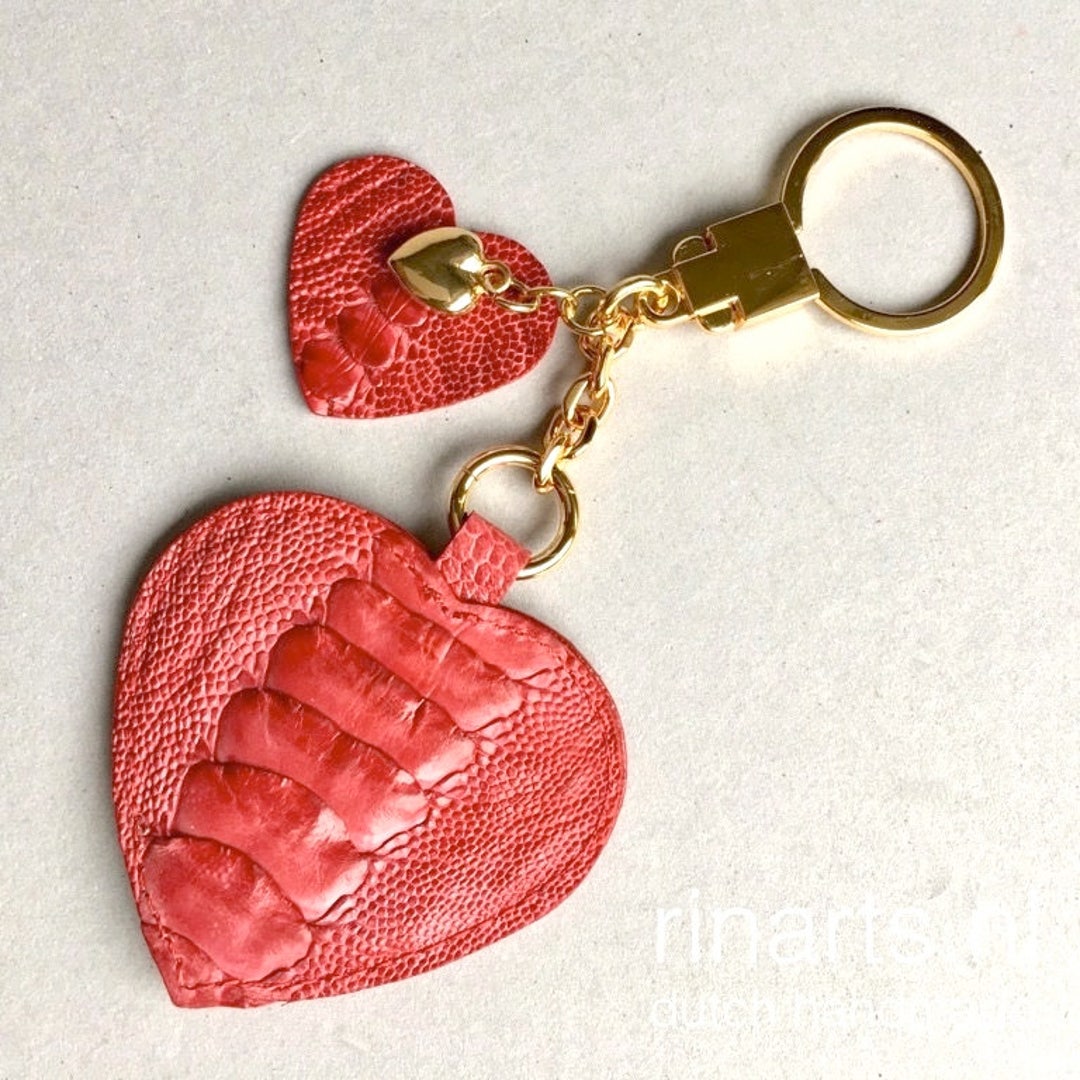 Ostrich Skin Bagcharm. Red Heart Keychain. Womens Luxury Purse - Etsy