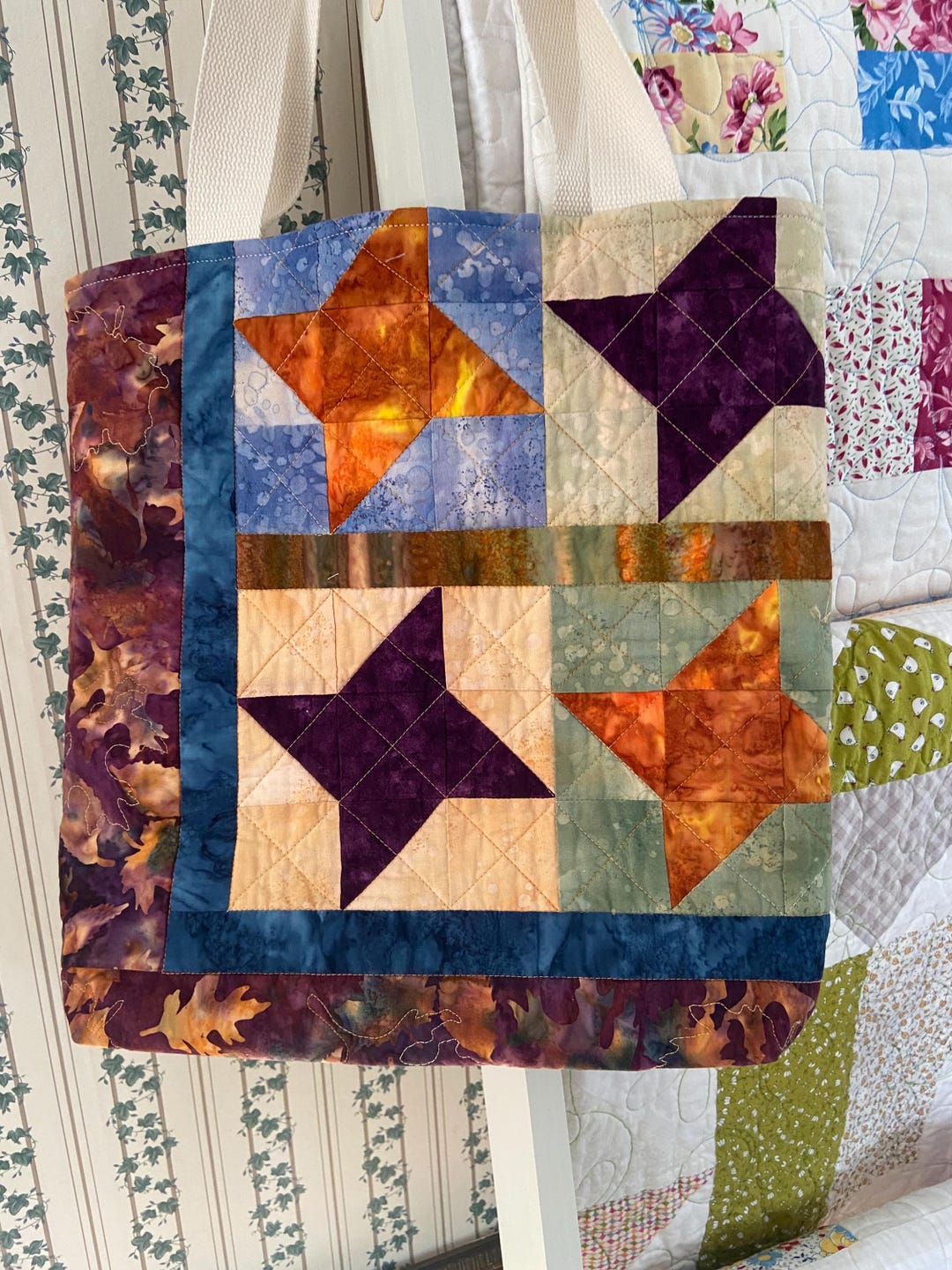 Old Quilted Patchwork Topper Redesigned, Recycled Tote Bag. Amish Done ...