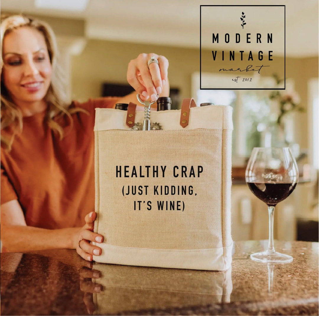 Healthy Crap Jute Wine Tote Bag: Funny Wine Lover Gift - Etsy
