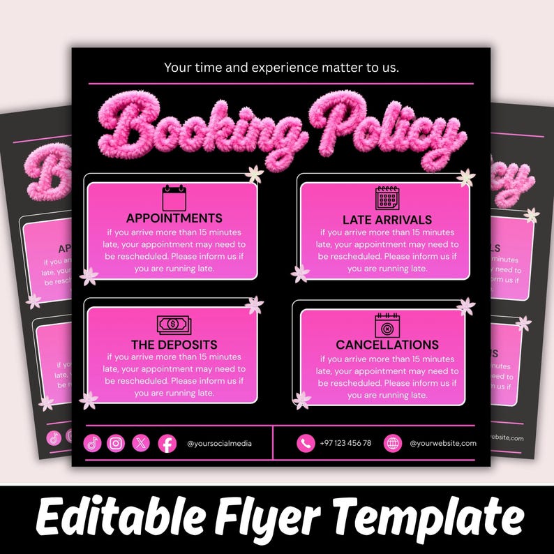 Booking Policy Template, Editable Canva Salon Policy Sign, Pink ...