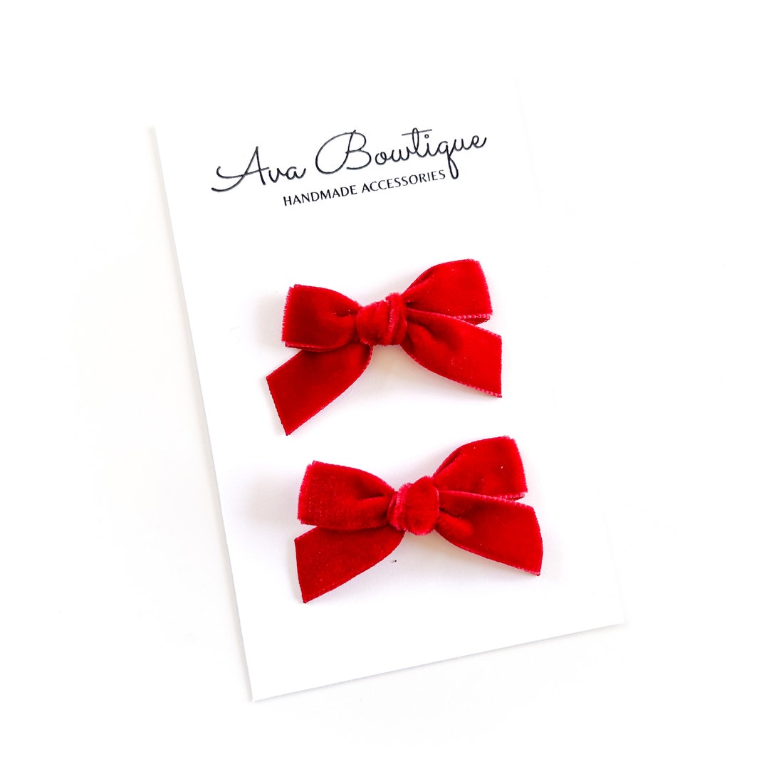 Red Velvet Pigtail Bow Set Red Pigtail Bow Set Red Piggie Bow Set Girls ...