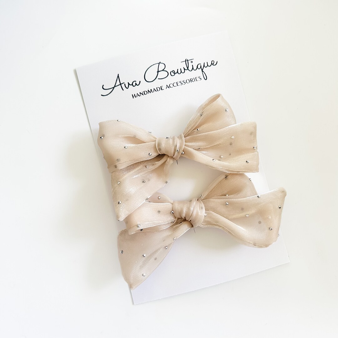 Beige Pigtail Bow Set Ivory Pigtail Bow Ivory Piggie Bow - Etsy