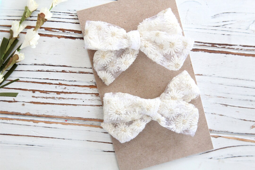 Ivory Floral Pigtail Bow Set, Ivory Pigtail Bow Ivory Hair Bow Girls ...