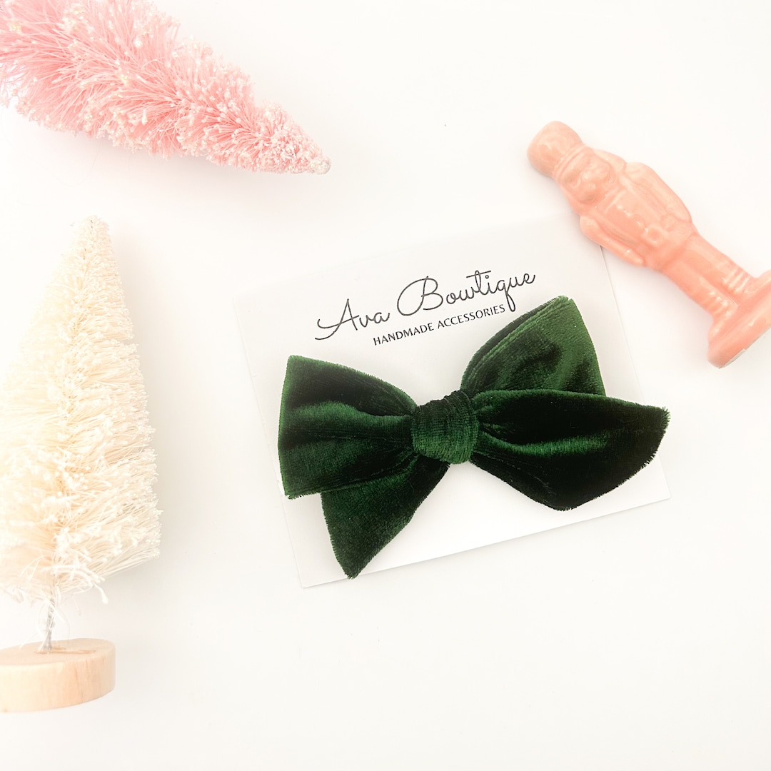 Dark Green Velvet Bow Forest Green Bow Headband Forest Green Bow Hair ...