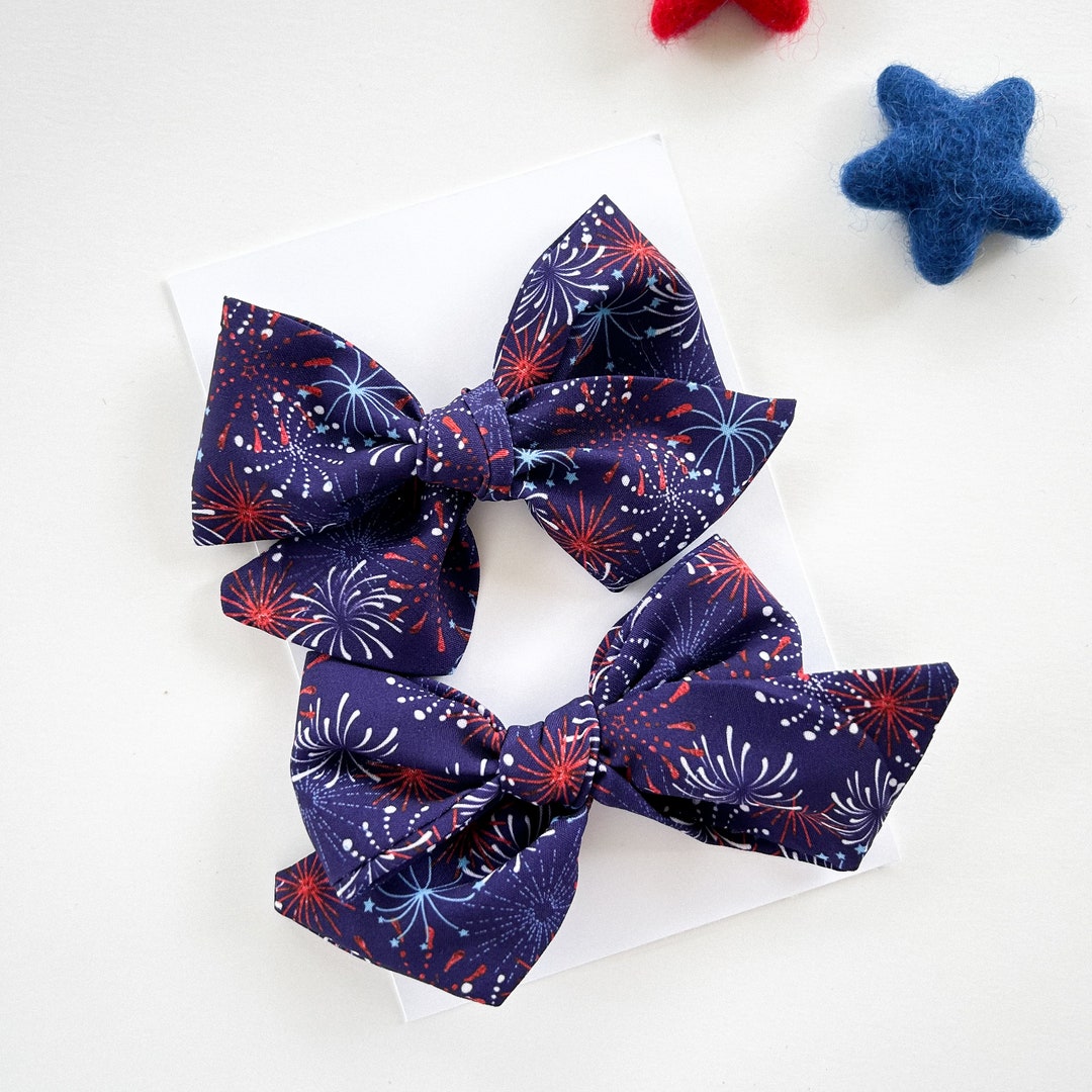 4th of July Fireworks Pigtail Bows 4th of July Hair Clip July 4th Hair ...