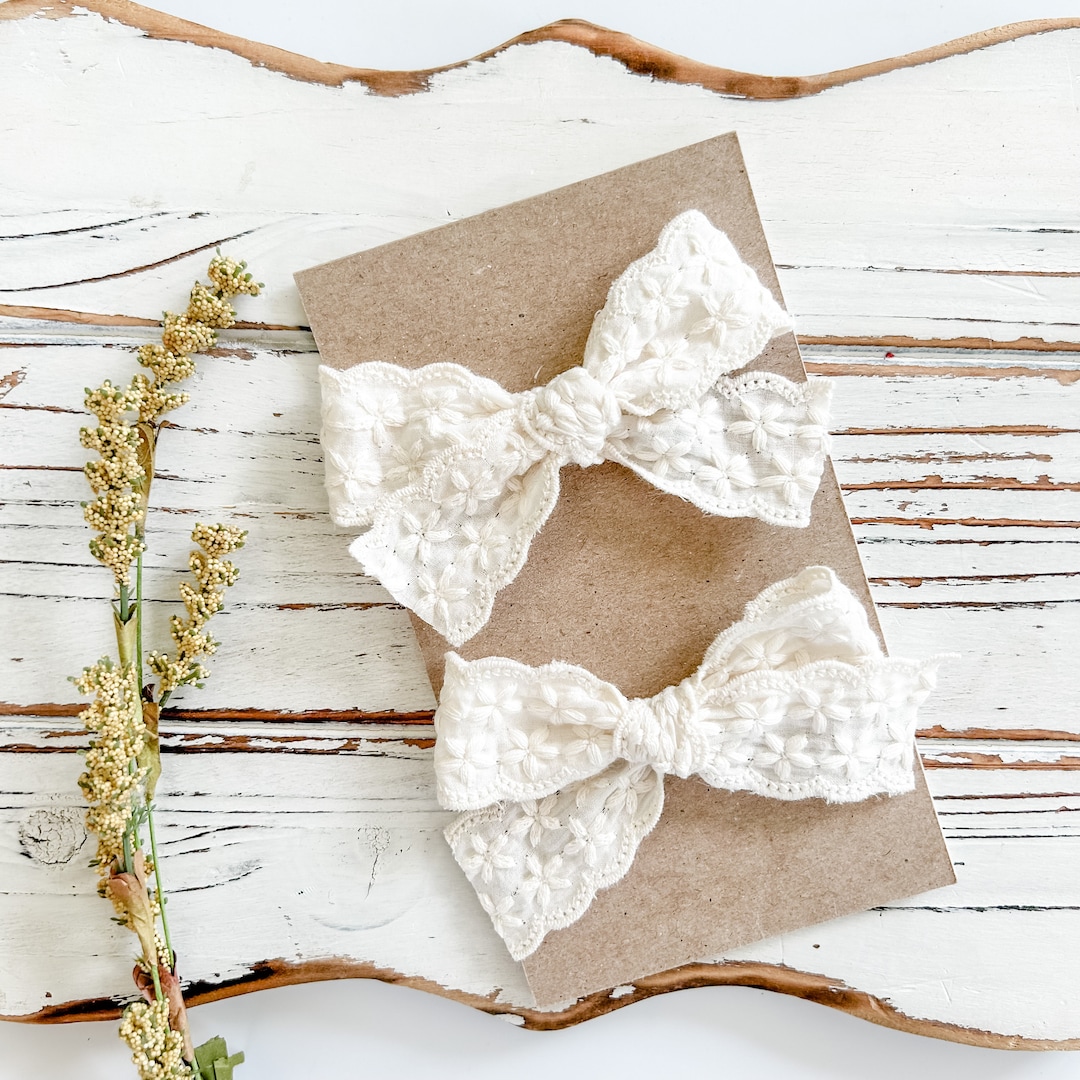 Ivory Floral Pigtail Bow Set Ivory Pigtail Bow Ivory Piggie Bow Set ...
