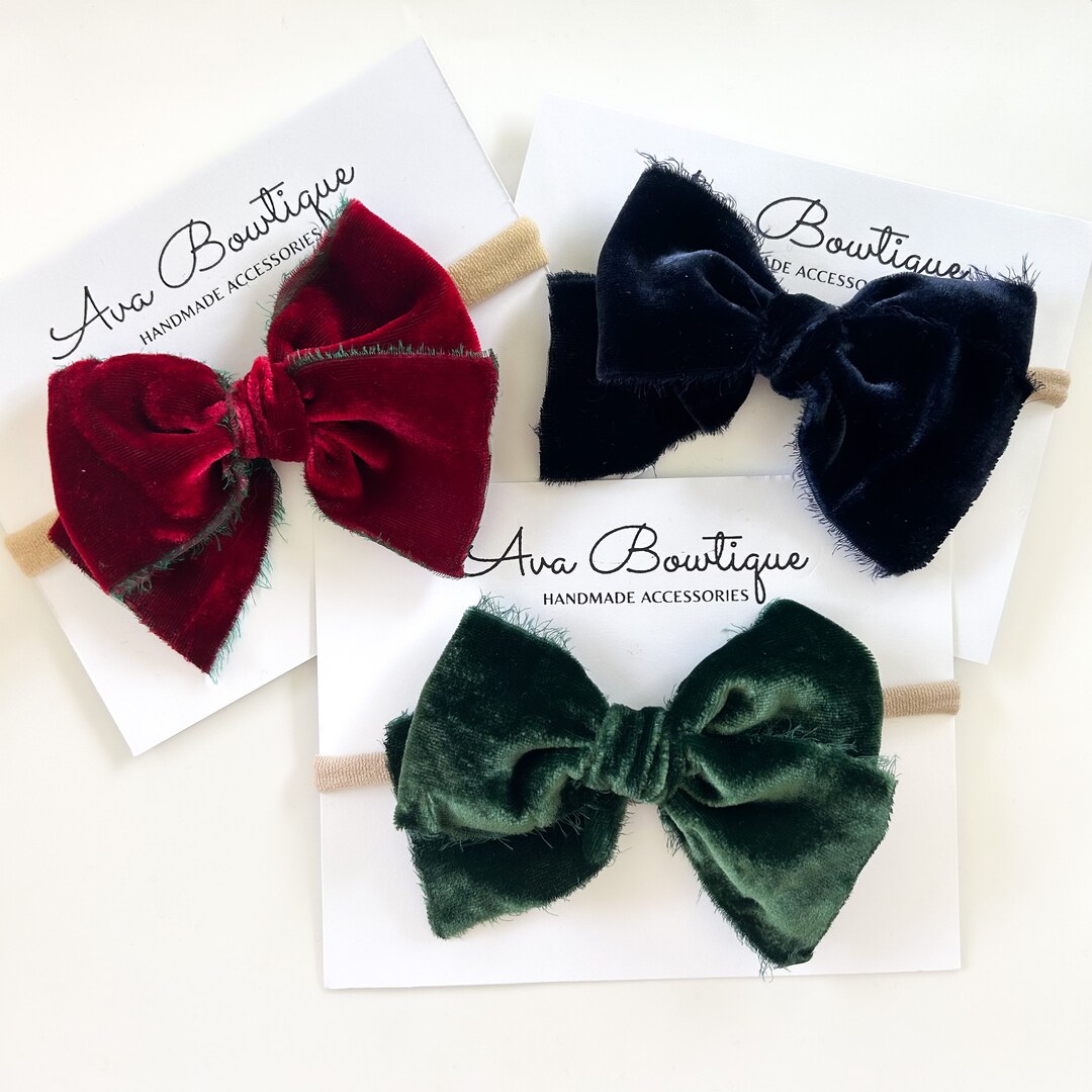 Baby Velvet Bow Headband Dark Red Velvet Bow Headband Hunter Green ...
